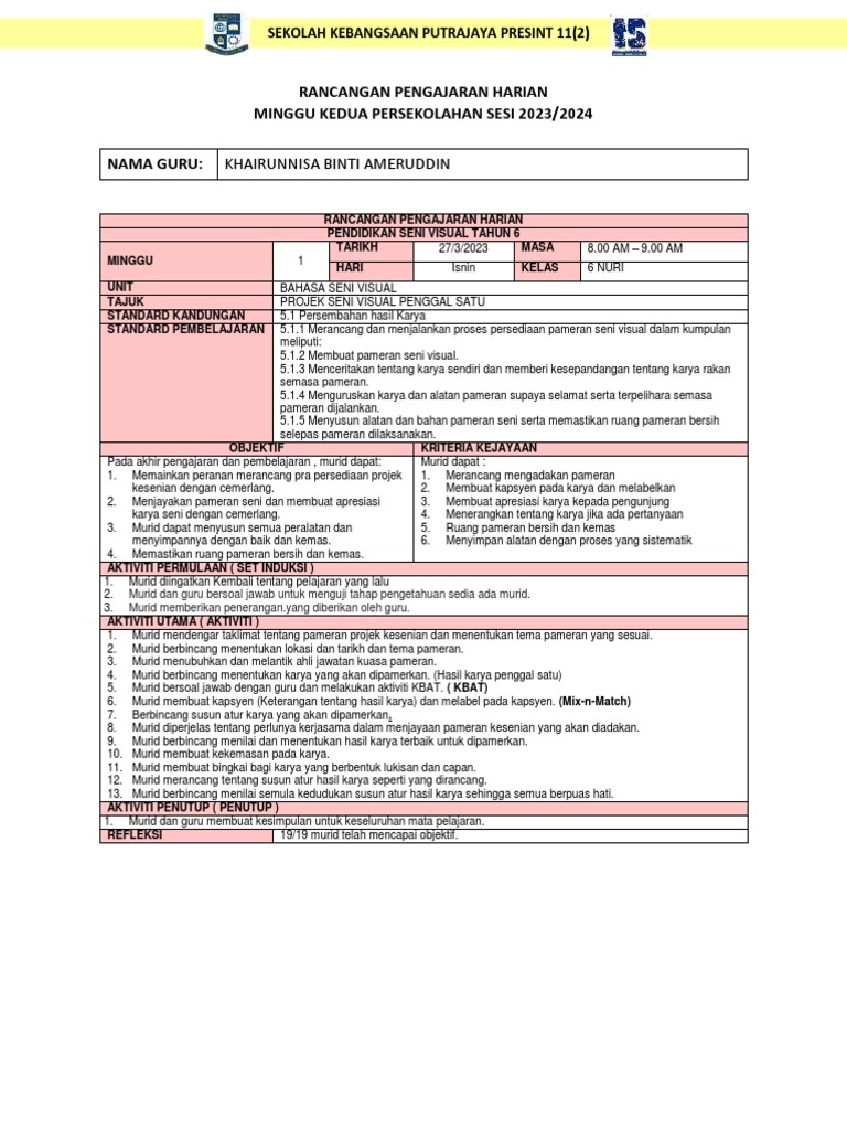 RPH Minggu 2 (Nisa) | PDF