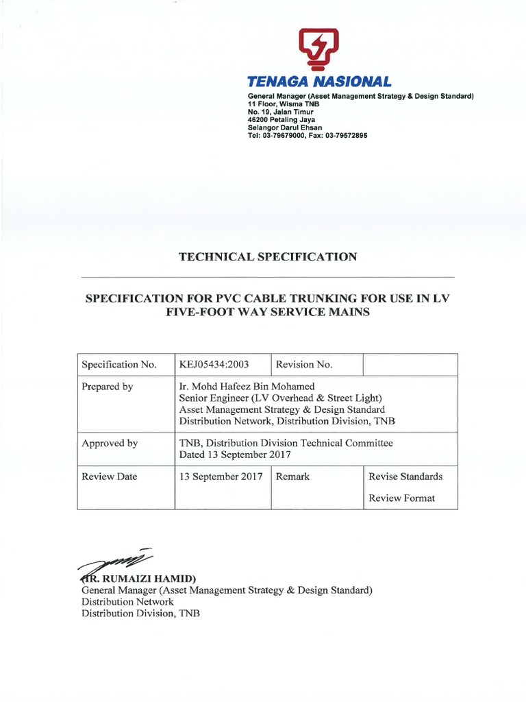 TNB Tech Specr PVC Cable Trunking For Use in LV Five-Foot Way Service ...