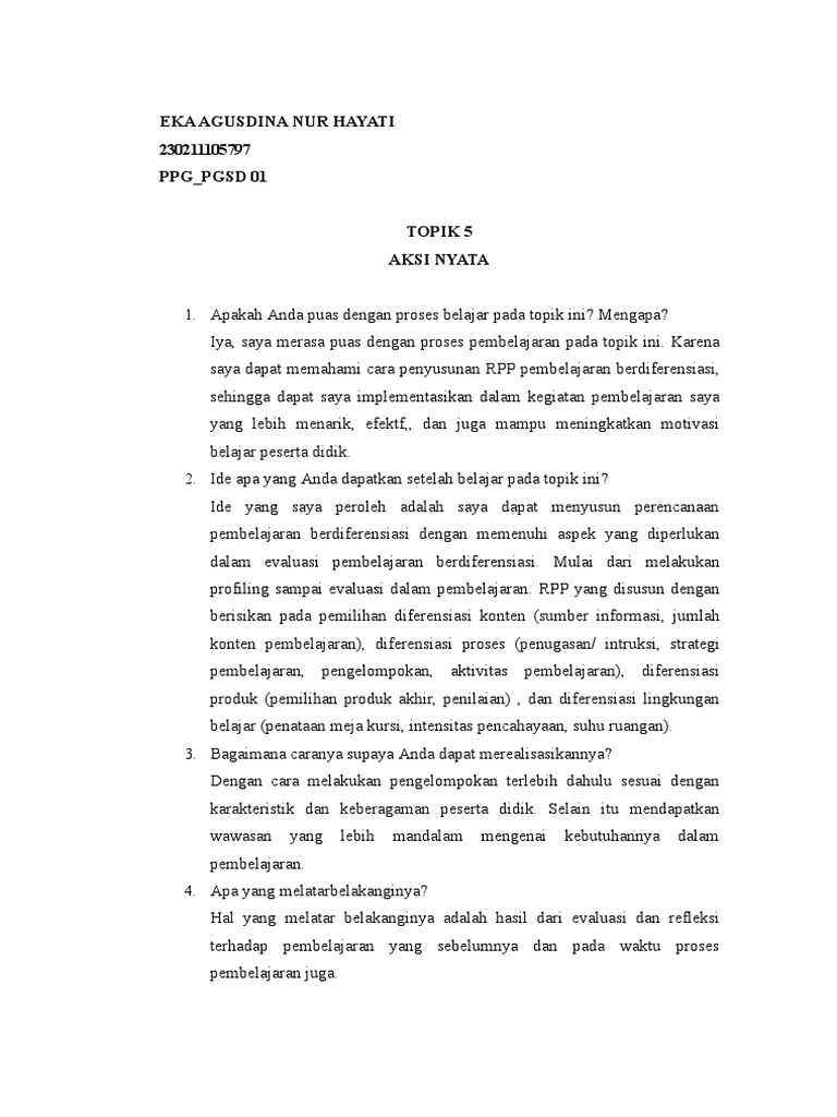 Topik 5 Aksi Nyata Pembelajaran Berdiferensiasi | PDF Topik 5 Aksi Nyata Pembelajaran Berdiferensiasi | PDF