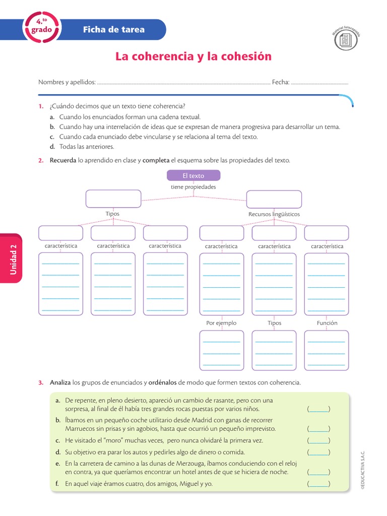 Ficha de Práctica La Coherencia y Cohesión | PDF