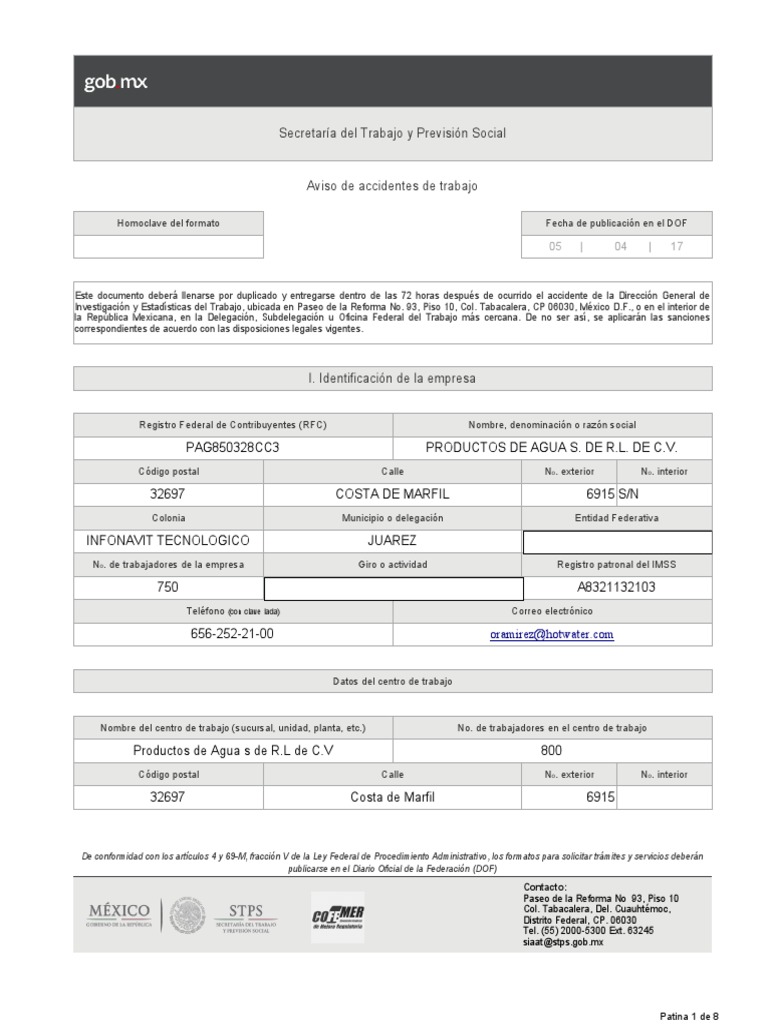 STPS Formato de Aviso de Accidentes de Trabajo | PDF | Ciudad de México ...