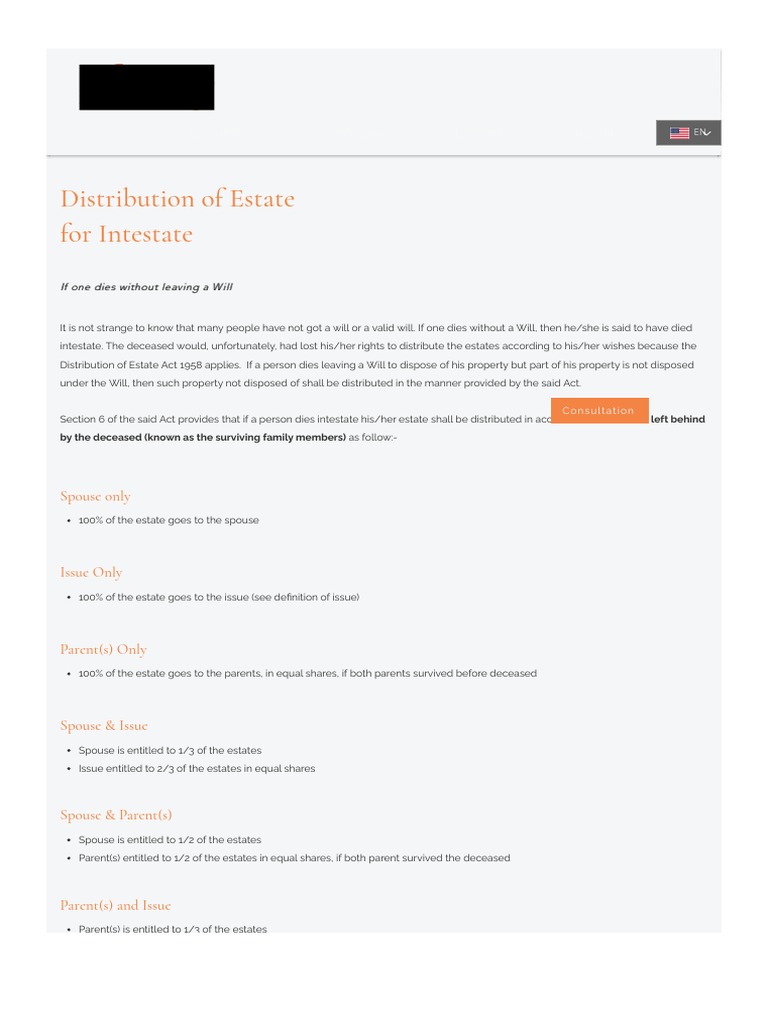 Distribution of Estate For Intestate - Died Without Will | PDF ...