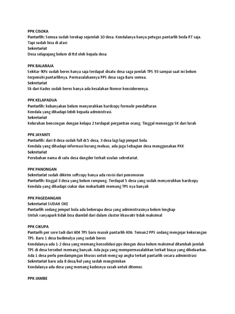 Notulen Rapat Koordinasi Progres Pantarlih Dan Sekretariat PPS | PDF