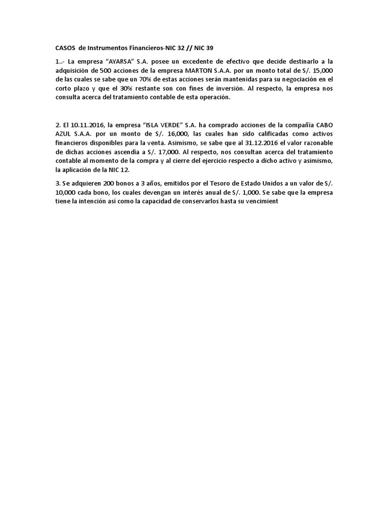 CASOS de Instrumentos Financieros-NIC 32 // NIC 39 | PDF