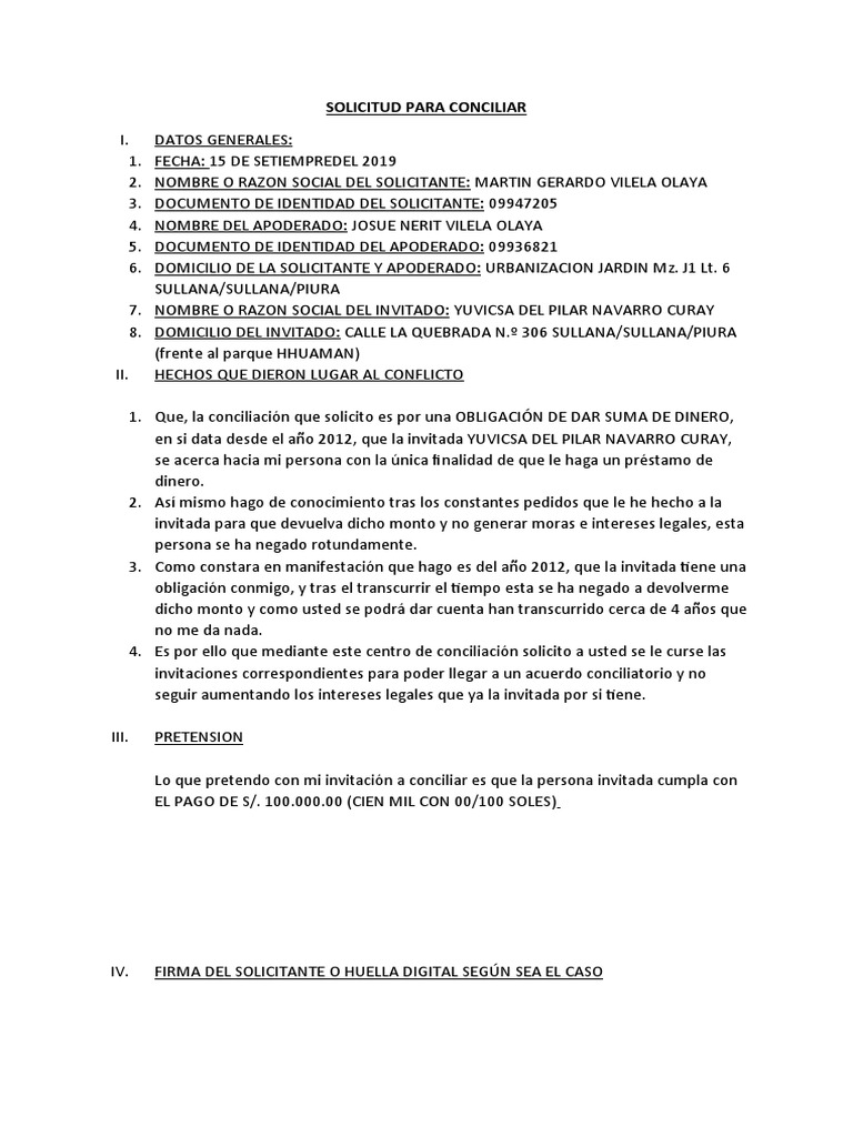 Modelo #04 de Solicitud para Conciliar | PDF