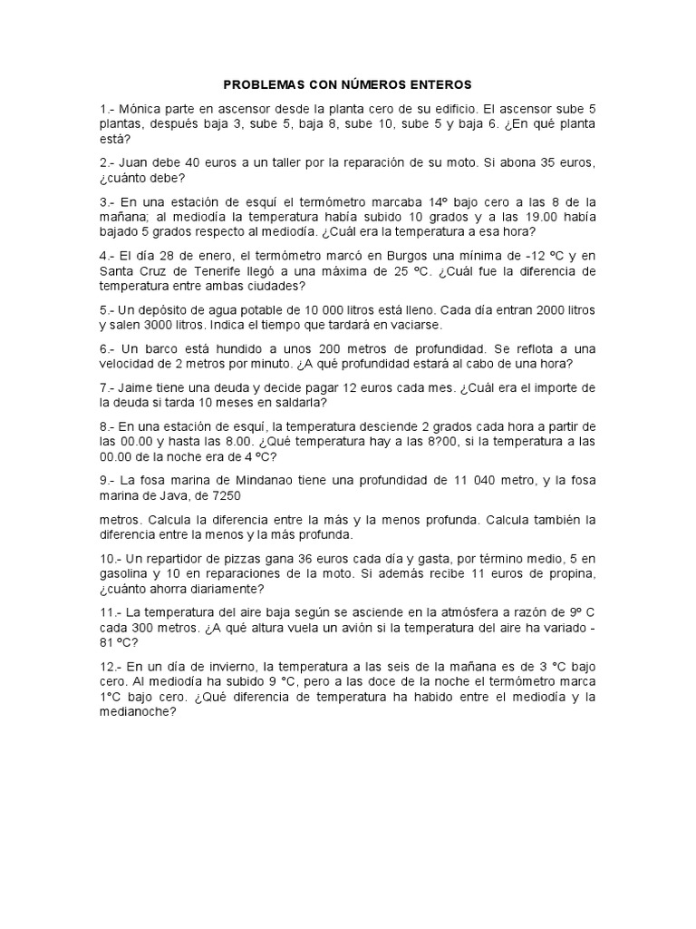 Problemas Con Números Enteros | PDF