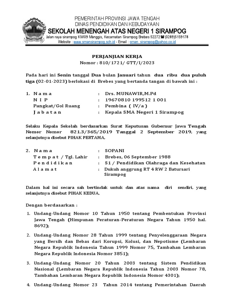 Format SPK GTT Tahun 2023 | PDF