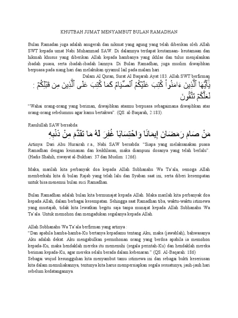 Khutbah Jumat Menyambut Bulan Ramadhan | PDF