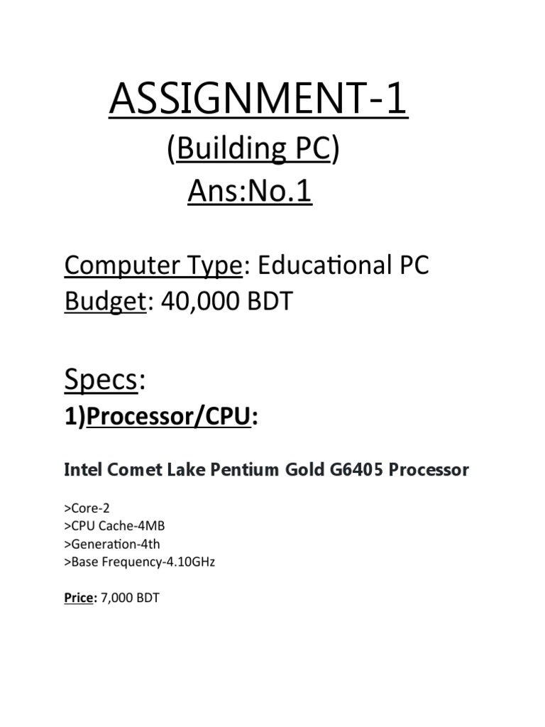 Assignment 1 | PDF | Graphics Processing Unit | Solid State Drive