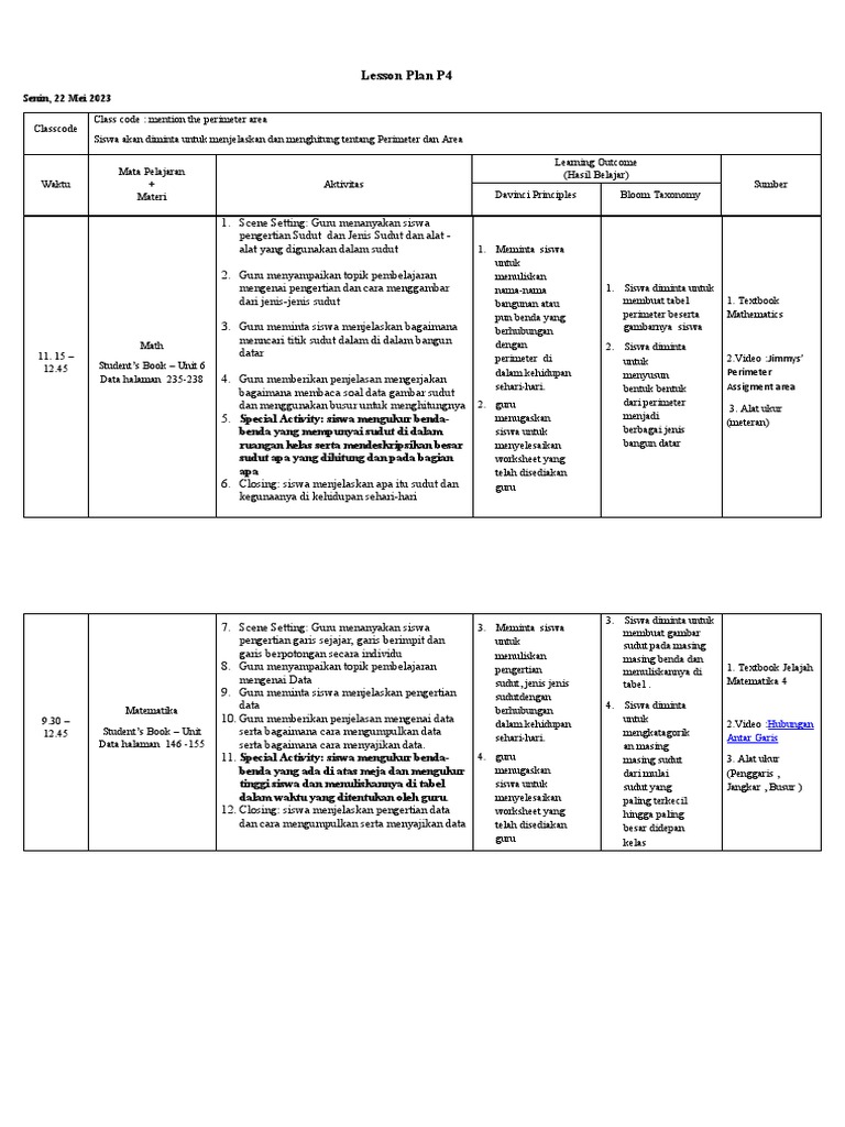 Lesson Plan P4 | PDF