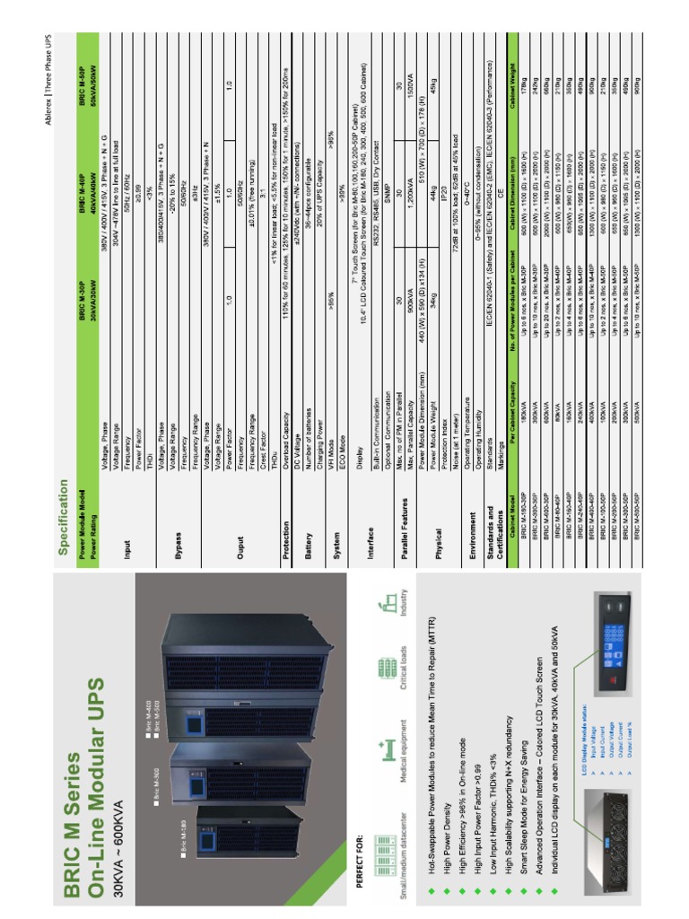 Ablerex 3PH UPS Catalogue - Vektor Bric M Modular | PDF