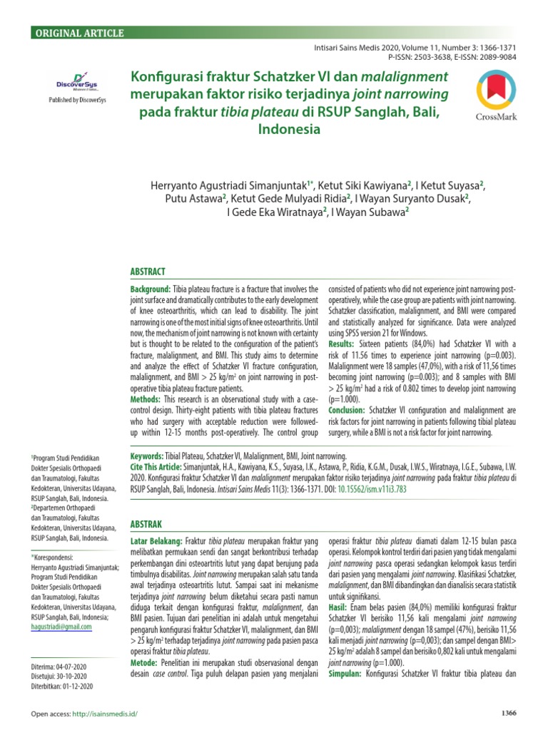 Schatzker VI Fracture Risks Joint Narrowing | PDF | Causes Of Death ...