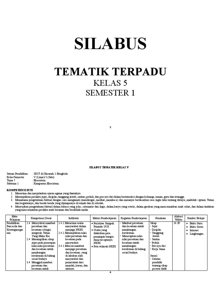 Silabus Kelas 5 - Tema 5 | PDF