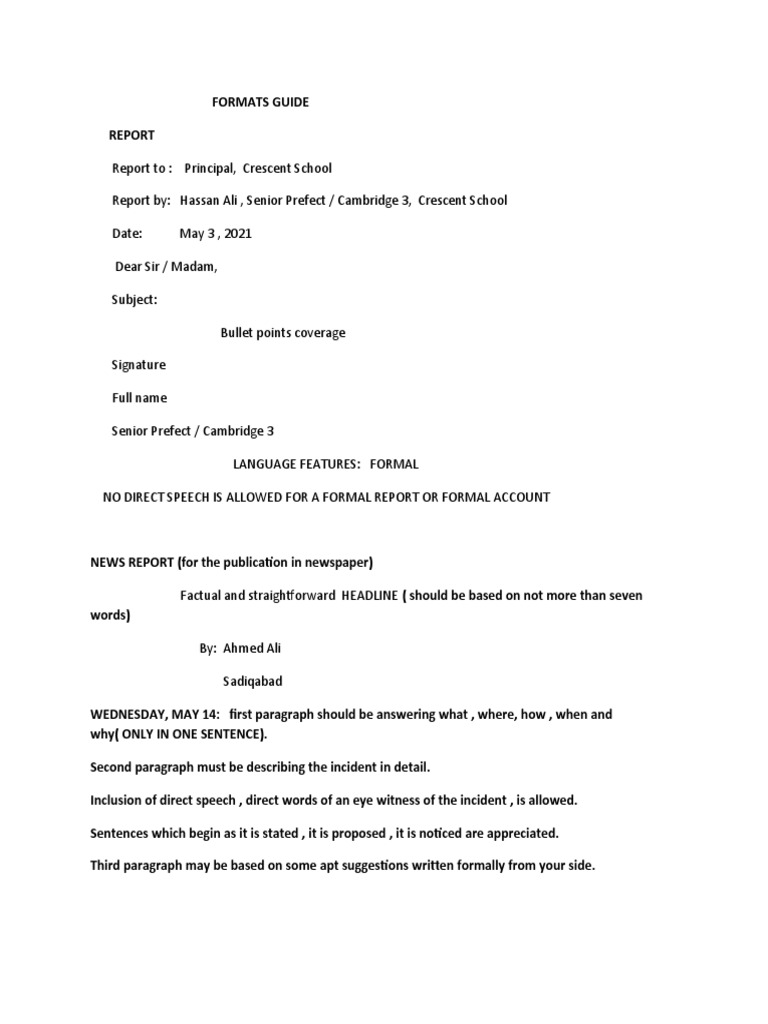 Formats Revision Guide For Directed Writing | PDF | Newspapers | Communication