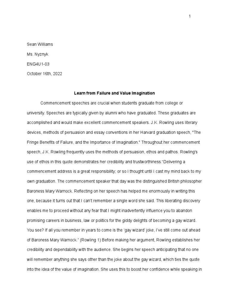Commencement Speech Analysis | PDF | J. K. Rowling | Persuasion