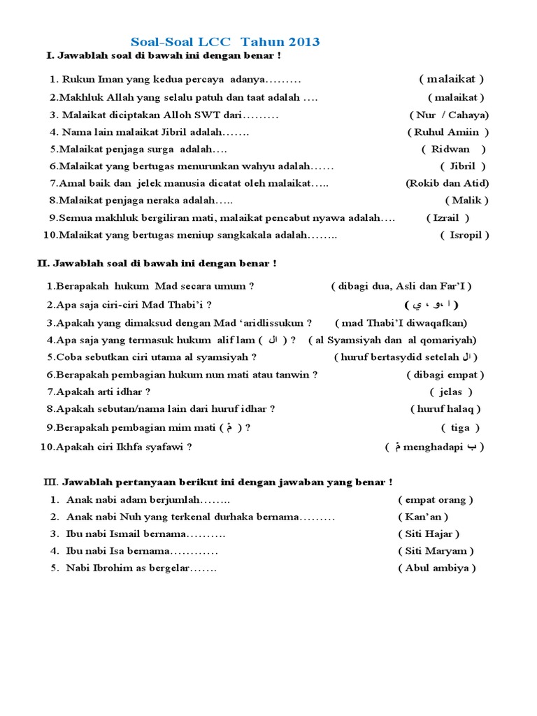 Soal LCC Pai 2013 | PDF