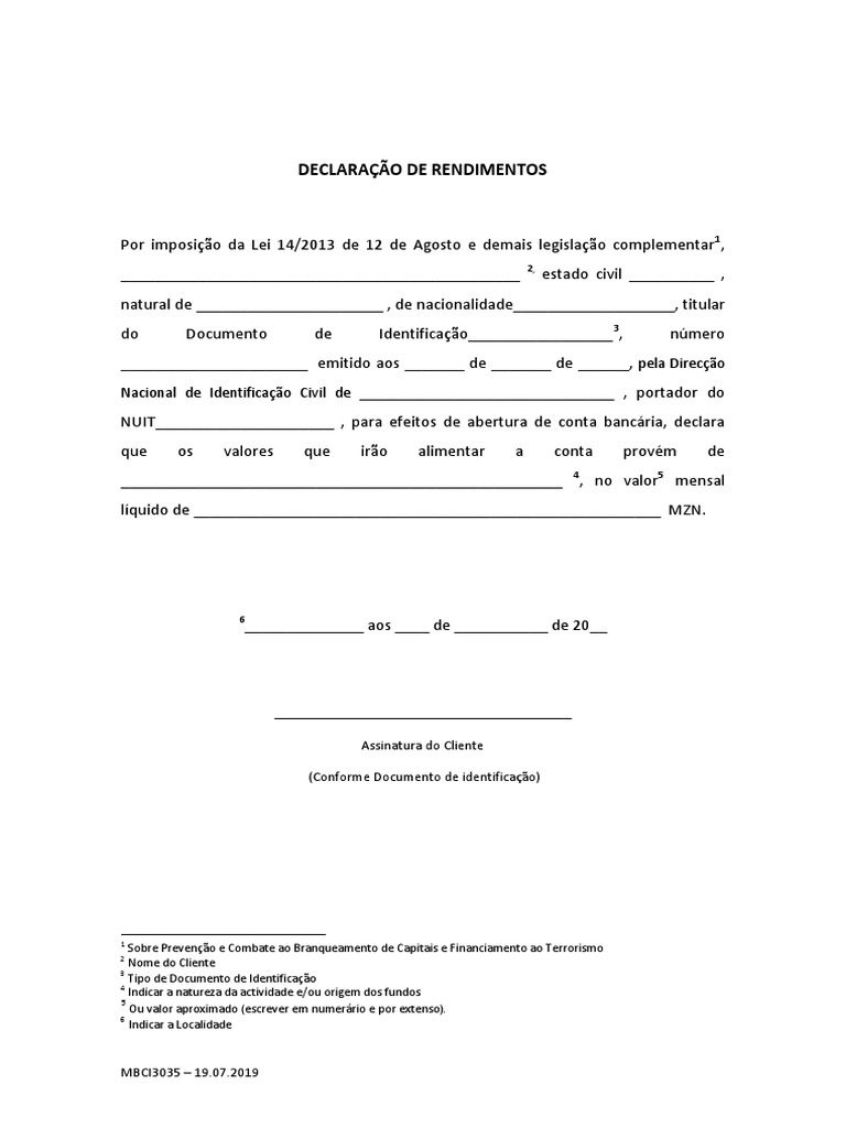 MBCI3035 Declaracao de Rendimentos | PDF