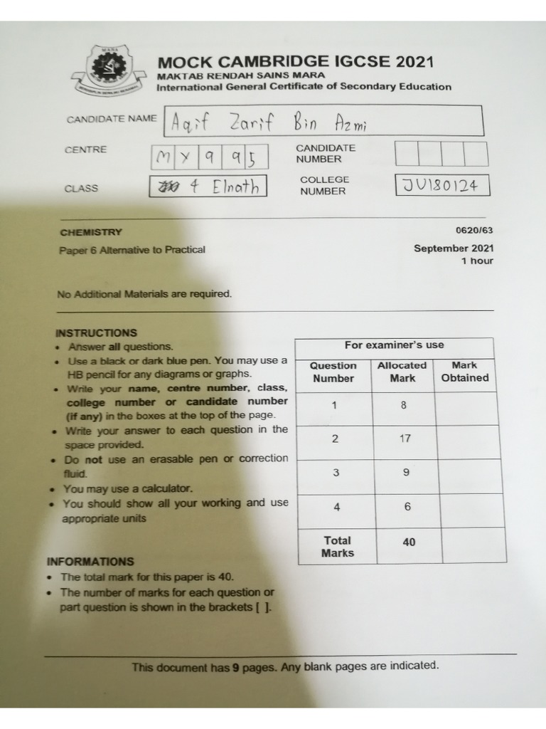 Aqif Zarif Chemist P6 | PDF