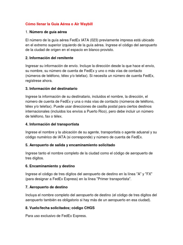 Como Llenar La Guía Aérea | PDF | Fed Ex | Fax