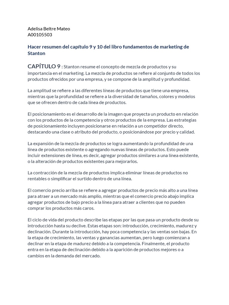 Resumen Capitulo 9 y 10 | PDF | Marketing | Producto (Negocio)