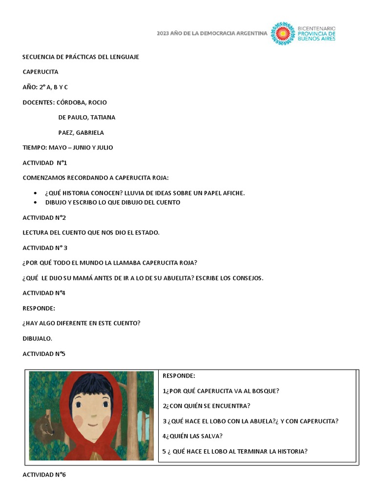 SECUENCIA DE PRÁCTICAS DEL LENGUAJE N°2 CAPERUCITA | PDF | Caperucita Roja