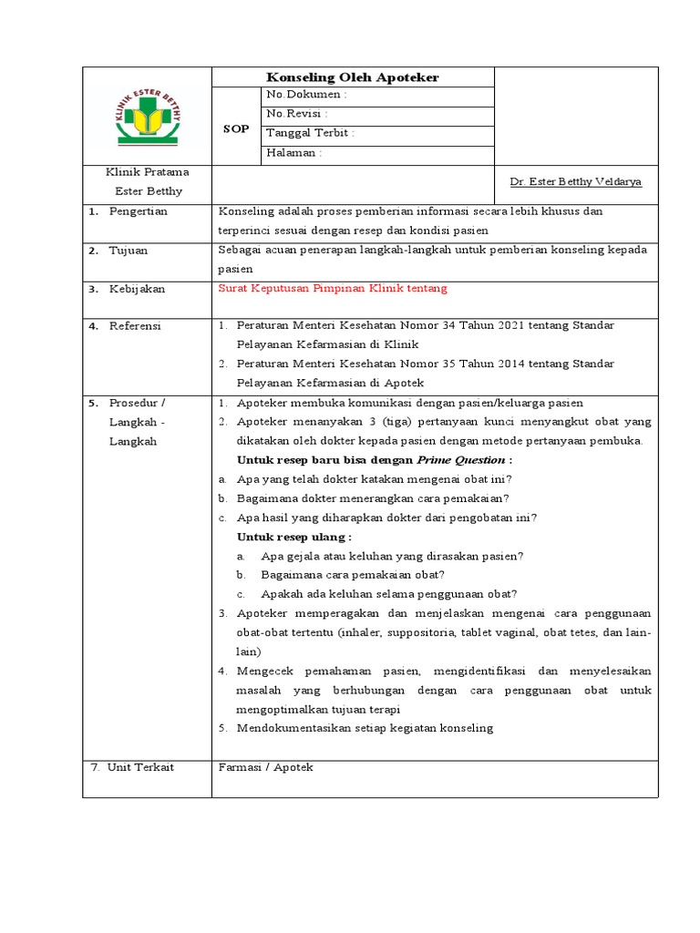 SOP Konseling Oleh Apoteker | PDF
