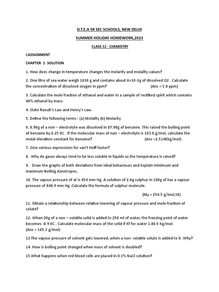 Class 12 Chemistry | PDF | Solubility | Electricity