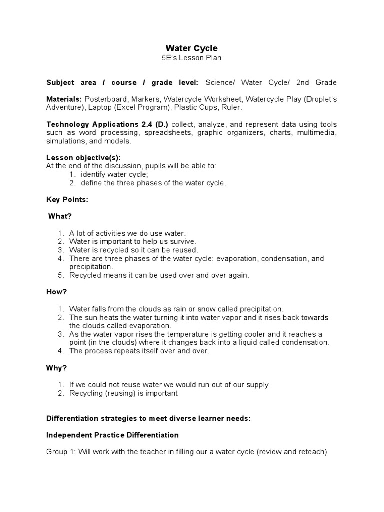 Labadia, John Daniel 5E's Lesson Plan II - Water Cycle | PDF | Water ...