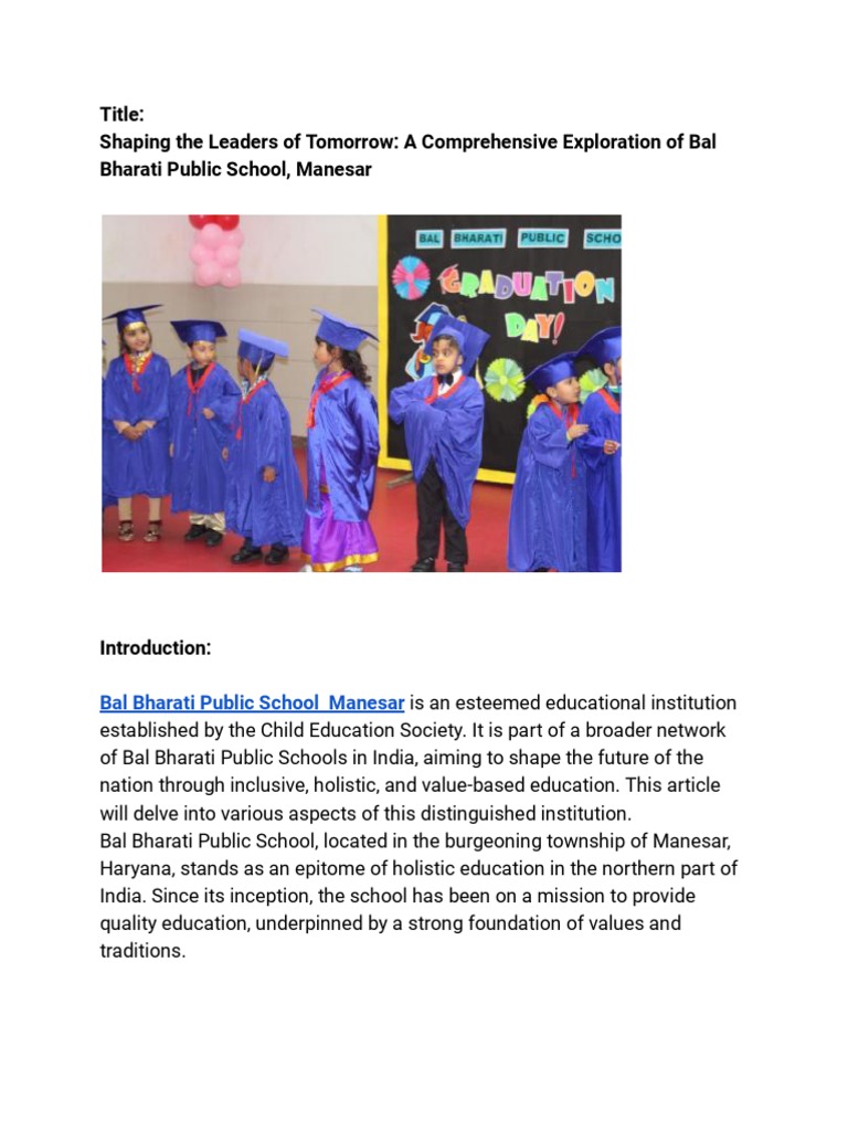 Shaping The Leaders of Tomorrow: A Comprehensive Exploration of Bal Bharati Public School ...