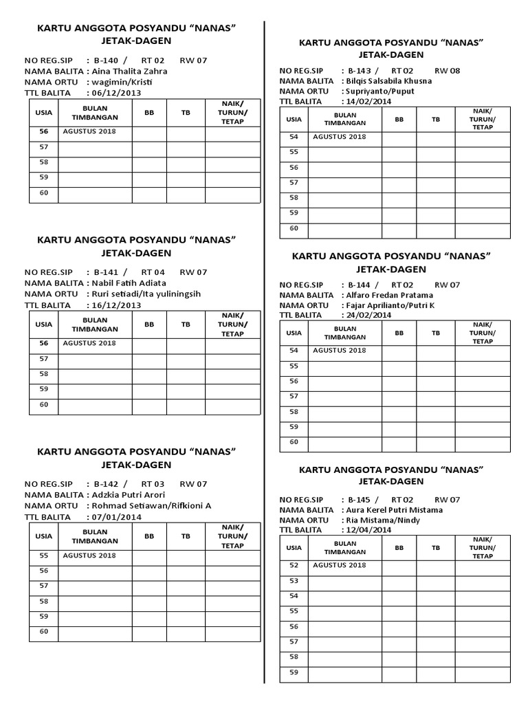 Kartu Anggota Posyandu Isi | PDF