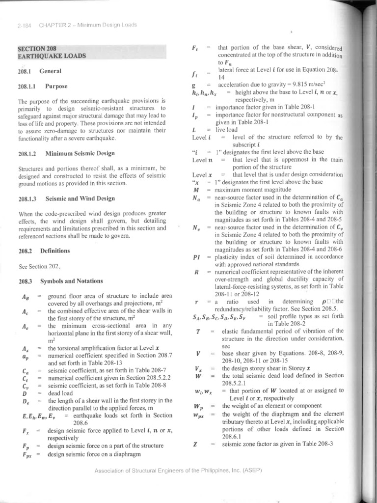 NSCP 2015 s208 Earthquake Load | PDF