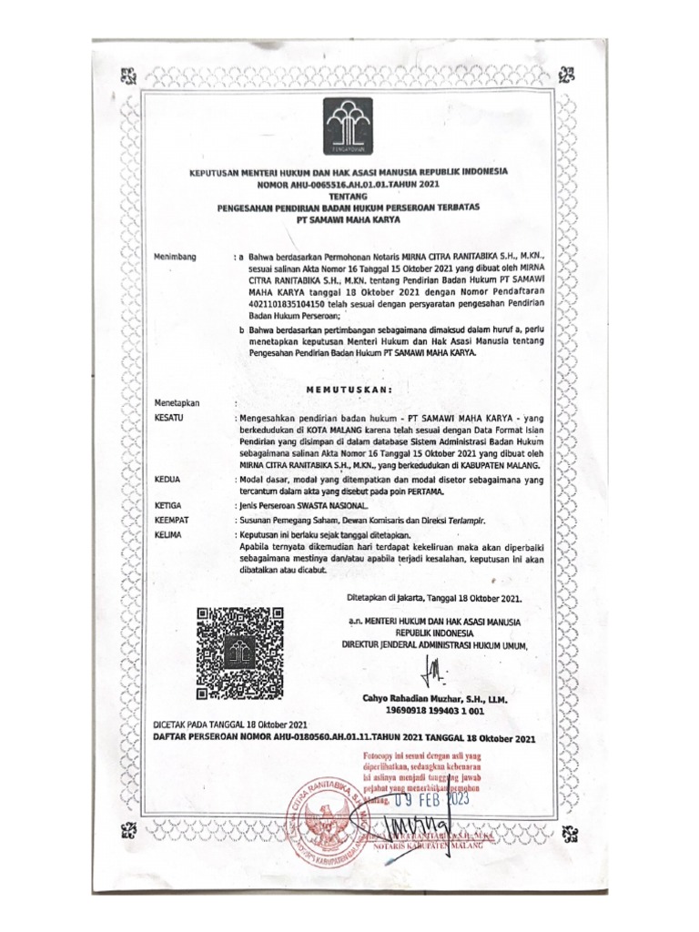 Keputusan Menteri Hukum Dan Hak Asasi Manusia Republik Indonesia | PDF Keputusan Menteri Hukum Dan Hak Asasi Manusia Republik Indonesia | PDF