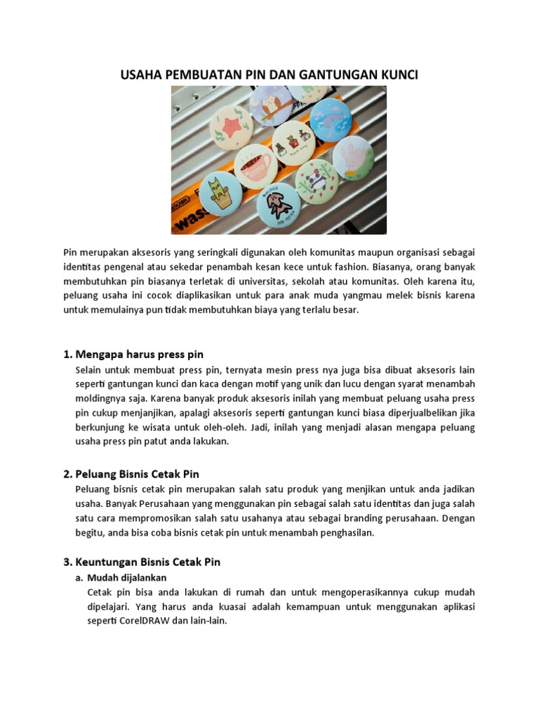 Usaha Pembuatan Pin Dan Gantungan Kunci | PDF