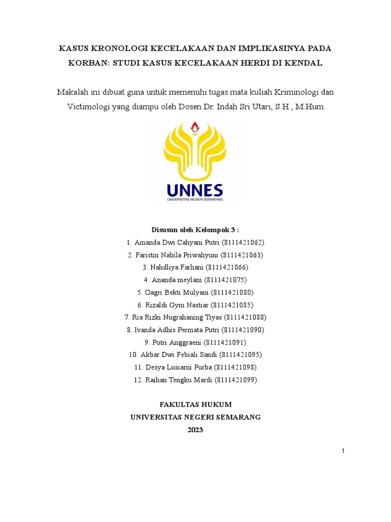 Kelompok 3 - Tema Kecelakaan - Kruminologi Victimologi | PDF