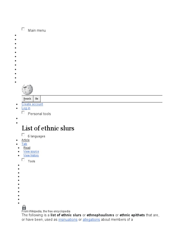 List of Ethnic Slurs: Main Menu | PDF | Barbarian | Ethnic Groups