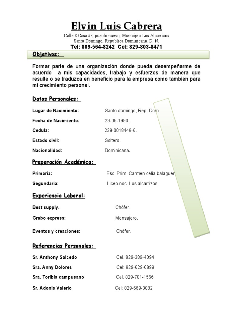 Currículum de Elvin Luis Cabrera | PDF | Crecimiento personal y profesional