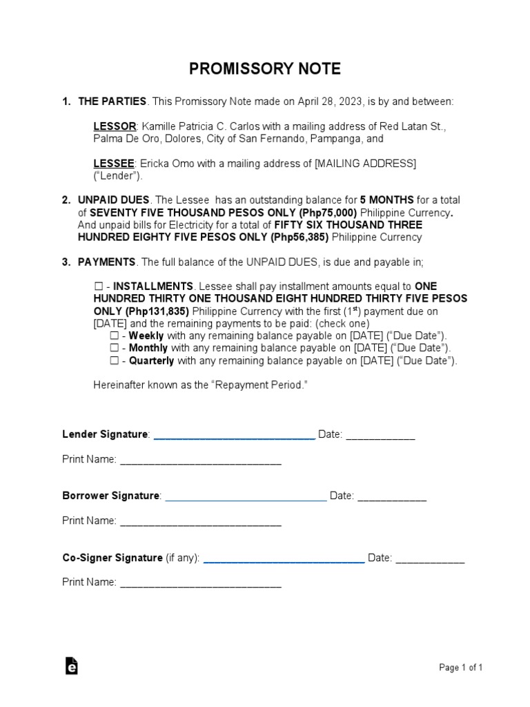 Standard Promissory Note Template | PDF | Finance & Money Management