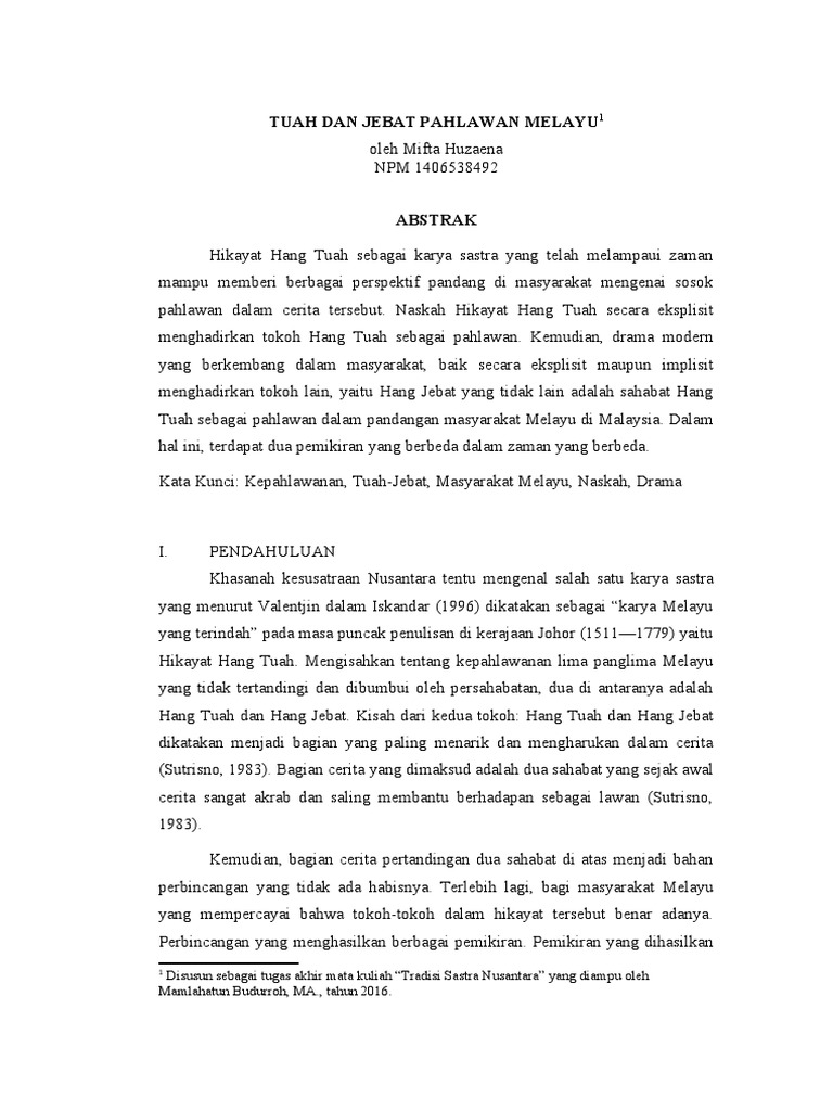 Pertarungan Pahlawan: Tuah vs Jebat | PDF | Klasik | Fiksi Umum