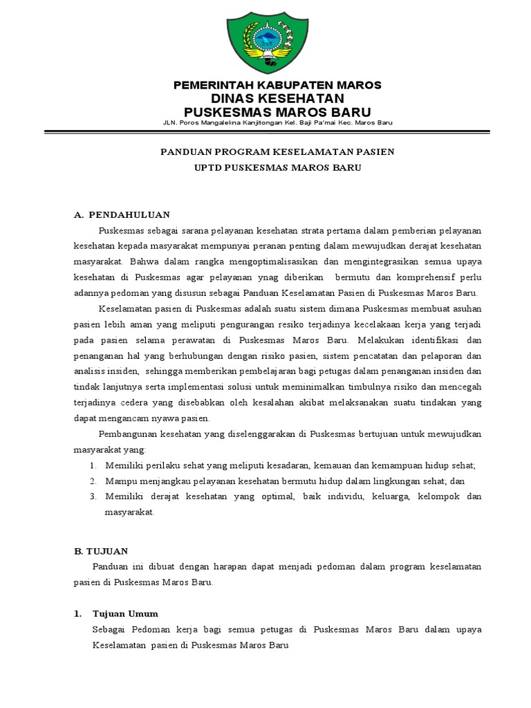 Panduan Program Keselamatan Pasien Di Puskesmas | PDF