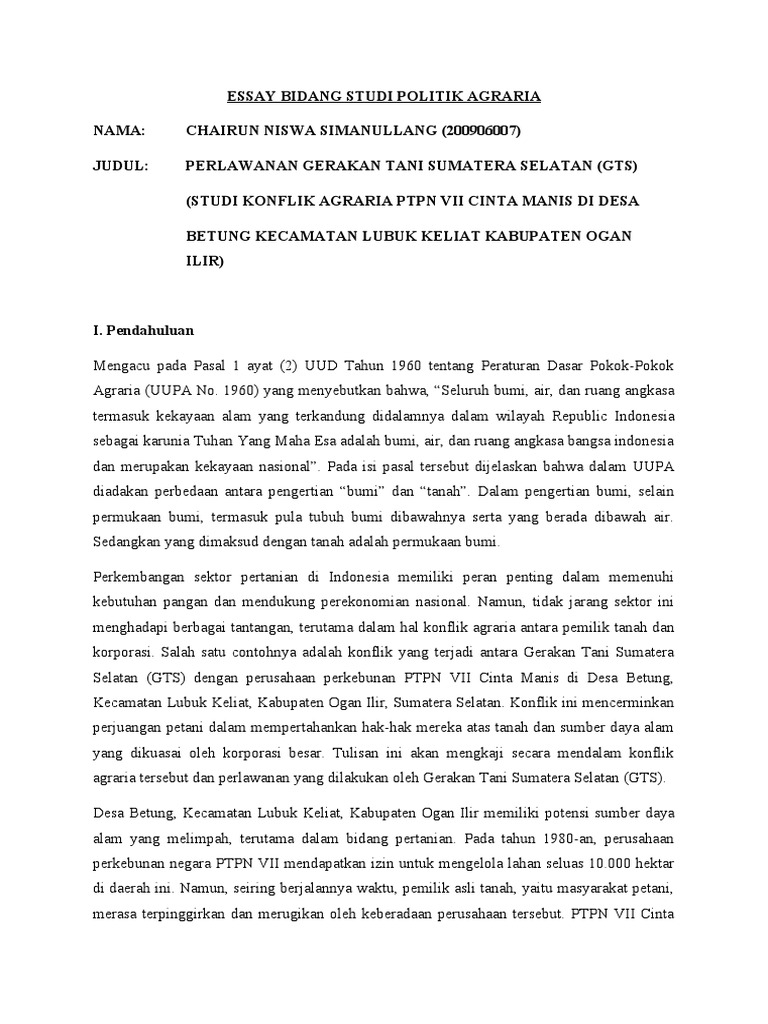 Essay Topik Politik Agraria | PDF