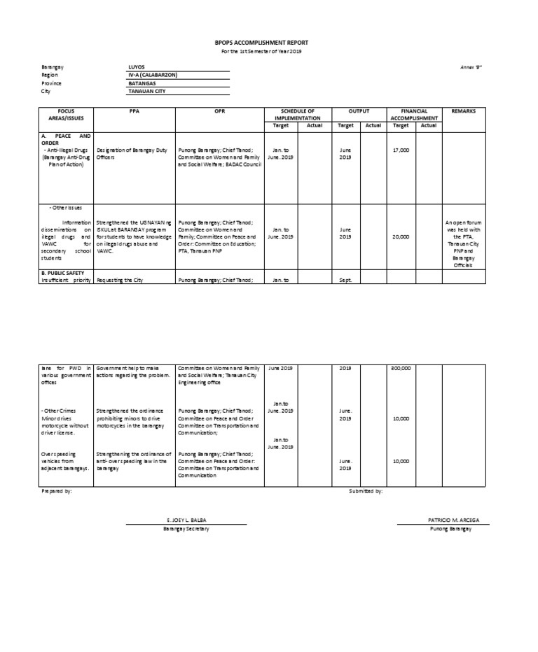 Bpops Accomplishment Report Final 2019 | PDF
