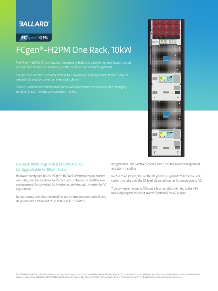 Fcgen h2pm One Rack - 10kw Data Sheet | PDF | Power Inverter | Rectifier