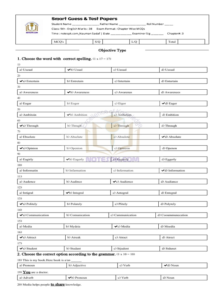 Solved MCQs - 2 | PDF | Pronoun | Adverb