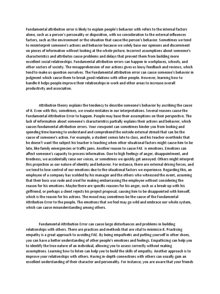 Fundamental Attribution Error Is Likely To Explain People | PDF ...