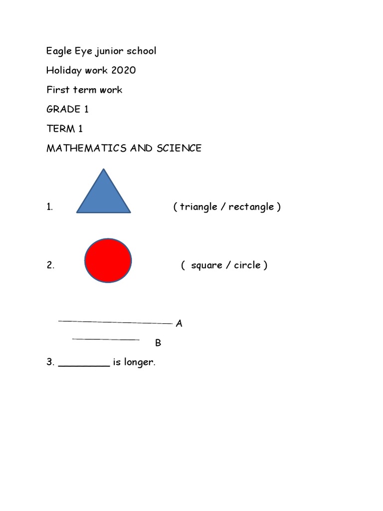 Grade 1 Holiday Work 2020 Eagle Eye Junior School | PDF