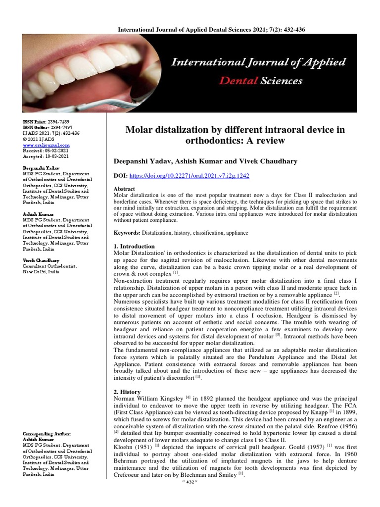 Molar Distalization by Different Intraoral Device in Orthodontics: A ...
