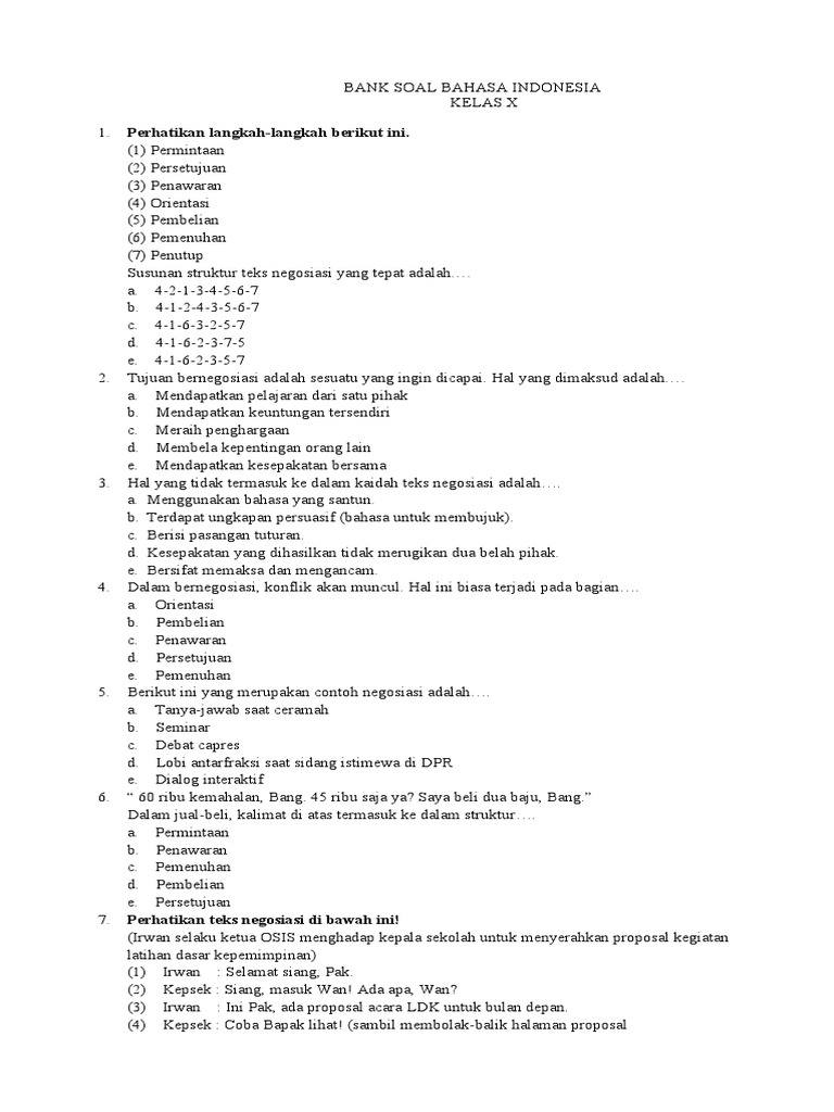 Bank Soal Bindo Kls X | PDF