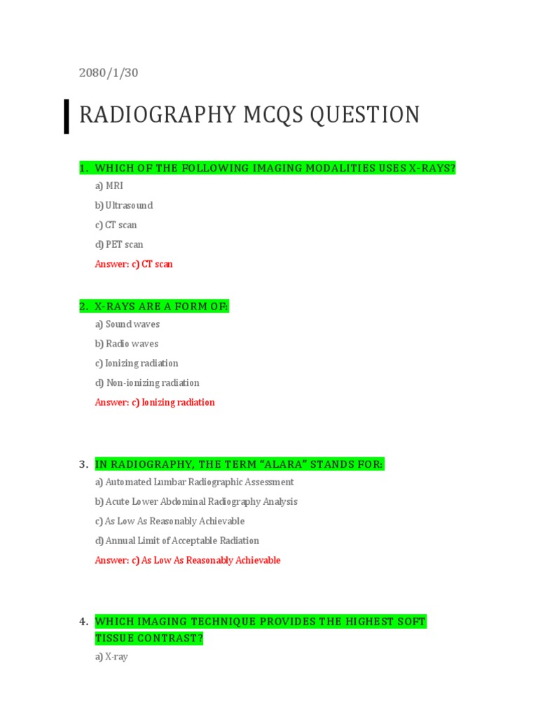 Radiography Mcqs Question: 1. Which of The Following Imaging Modalities Uses X - Rays? | PDF ...