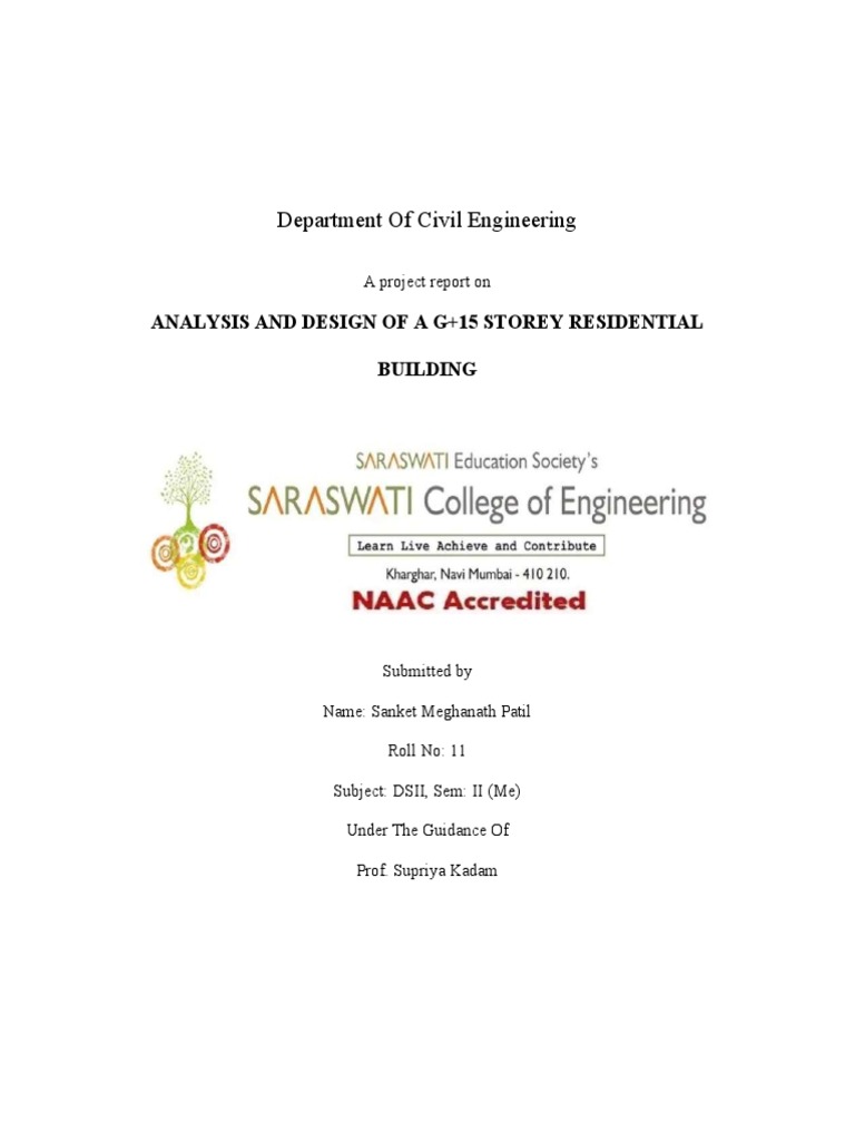 Department of Civil Engineering: Analysis and Design of A G+15 Storey ...