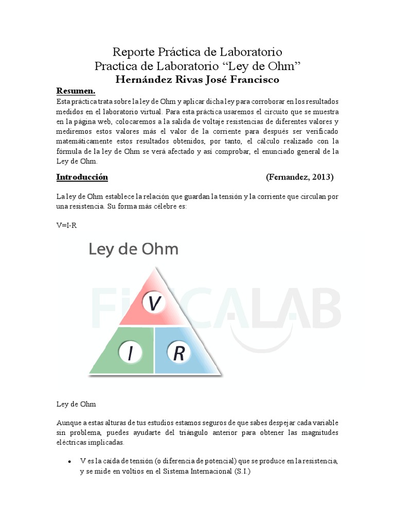 Ley de Ohms | PDF | voltaje | Corriente eléctrica